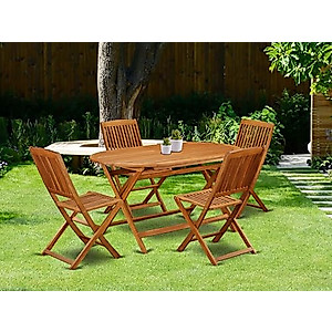 East West Furniture DICM5CWNA Diboll 5 Piece Patio Bistro Dining Furniture Set Includes an Oval Outdoor Acacia Wood Table and 4 Folding Side Chairs, 36x60 Inch, Natural Oil