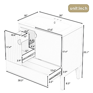 Bellemave 30" Bathroom Vanity with Top Sink, Multi-Functional Bathroom Vanity Set, Bathroom Vanity and Basin Sink Combo with Cabinet and 2 Drawers for Bathroom No Mirror (Grey)