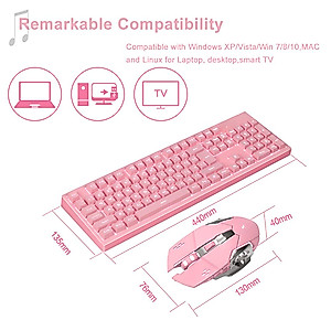 Rechargeable Keyboard and Mouse,Soke-Six 2.4G Wireless Mechanical Feel Backlit Gaming Keyboard Mice Combo Home Office Gamer Design Use for Laptop Pc Mac (Pink)