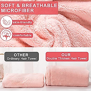 HAOBAOBEI Microfiber Hair Towels, 3-Pack Thickening Absorbent Hair Towels Wrap for Women Anti Frizz, Quick Drying Soft Hair Wraps Turbans (Pink, Blue, Brown)
