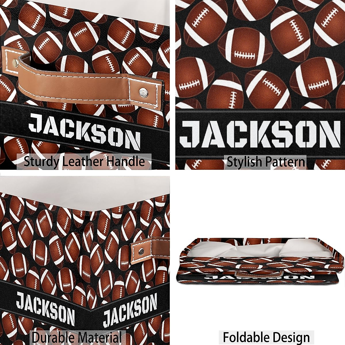 RIRIX Personalized Storage Bin, Custom Storage Baskets for Organizing with Handles, Foldable Storage Box for Closet Cloth Baskes Toy Football