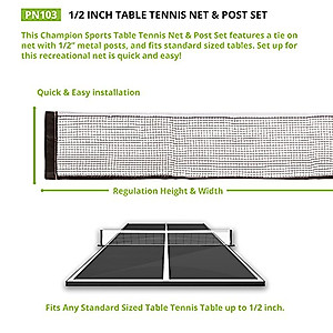 Champion Sports Table Tennis Net & Post Set, 1/2"