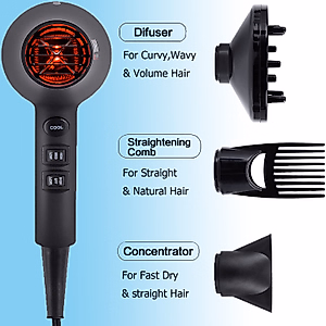 Infrared Hair Dryer, Professional Salon Negative Ionic Blow Dryers for Fast Drying, Pro Ion Quiet Hairdryer with Diffuser & Concentrator & Comb Black Gold