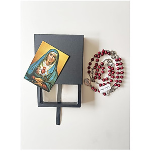 lulucross Seven Sorrows of Mary Rosary Chaplet Rose Scented 7 * 8mm Wooden Beads Catholic Jewelry Necklace for Pray (Red)