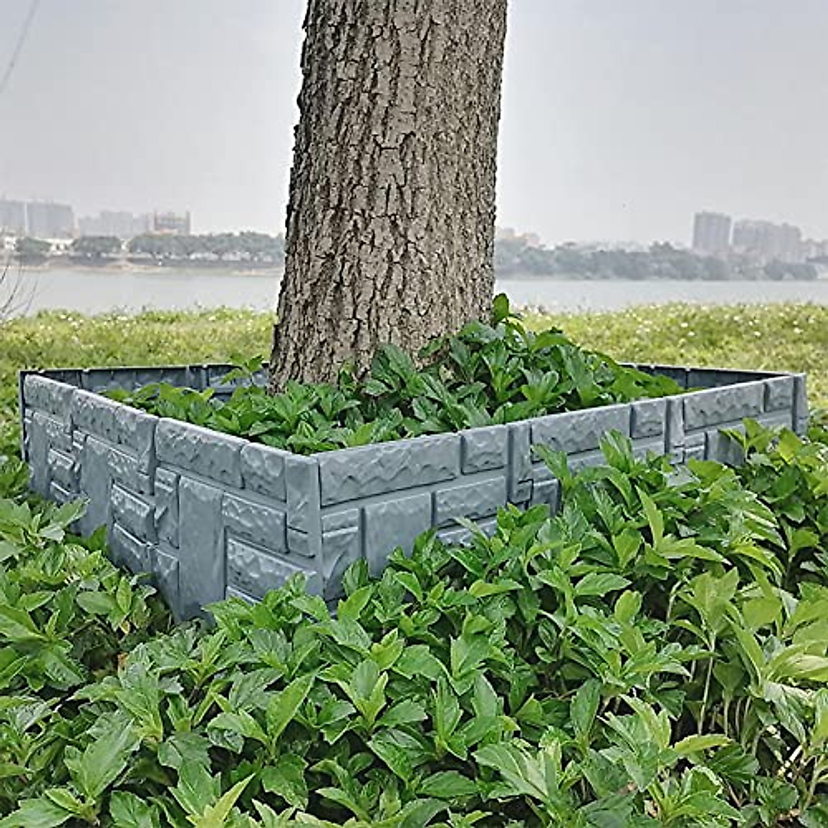 Garden Plastic Fence Edging Fence Stone Hammer in Lawn Edging Spring Yard, Plastic Faux Stone Patio Fence, Plastic Edging Plant Border, Garden Flower Bed Border Edging Fence 8.46”X10.24” (Gray, 1PC)