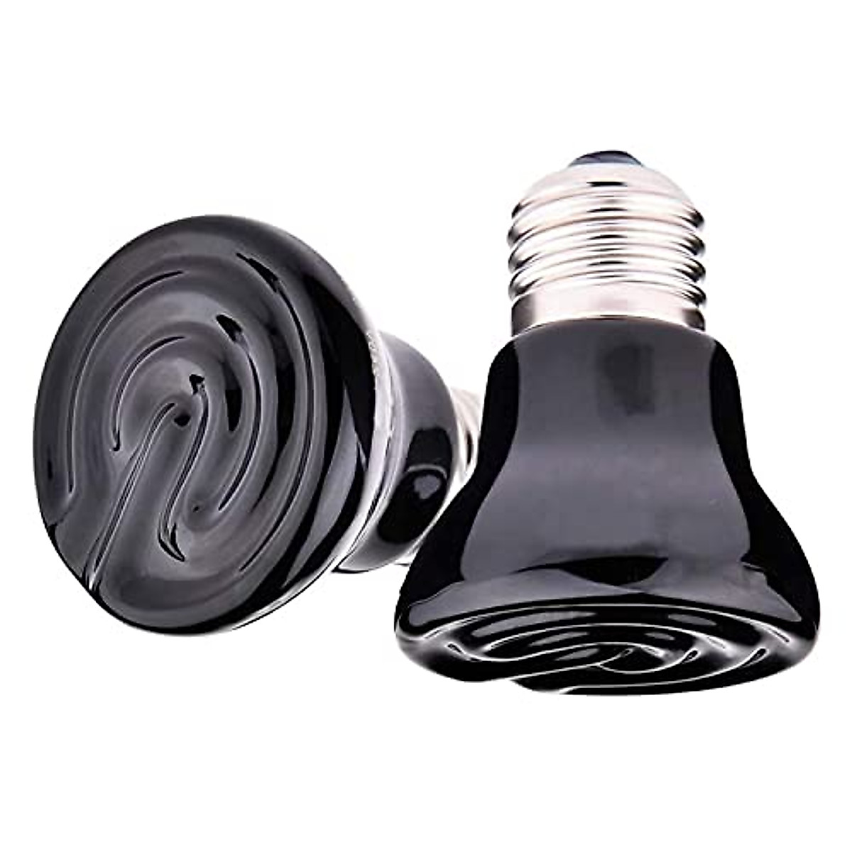 Qixivcom 2-Packs 50W Black Ceramic Heat Lamp Mini Reptile Heat Lamp Bulbs E26/E27 Infrared Reptile Heat Emitter Heater Lamp Bulb No Light Lamps for Lizard Brooder Coop Aquarium Habitat Lizard Turtle