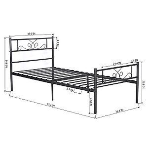 Weehom 12.7 Inches Metal Platform Bed Frame/Sturdy Strong Steel Noise Free/None Slip Mattress Foundation/No Box Spring Needed/Platform Twin Size Bed Black
