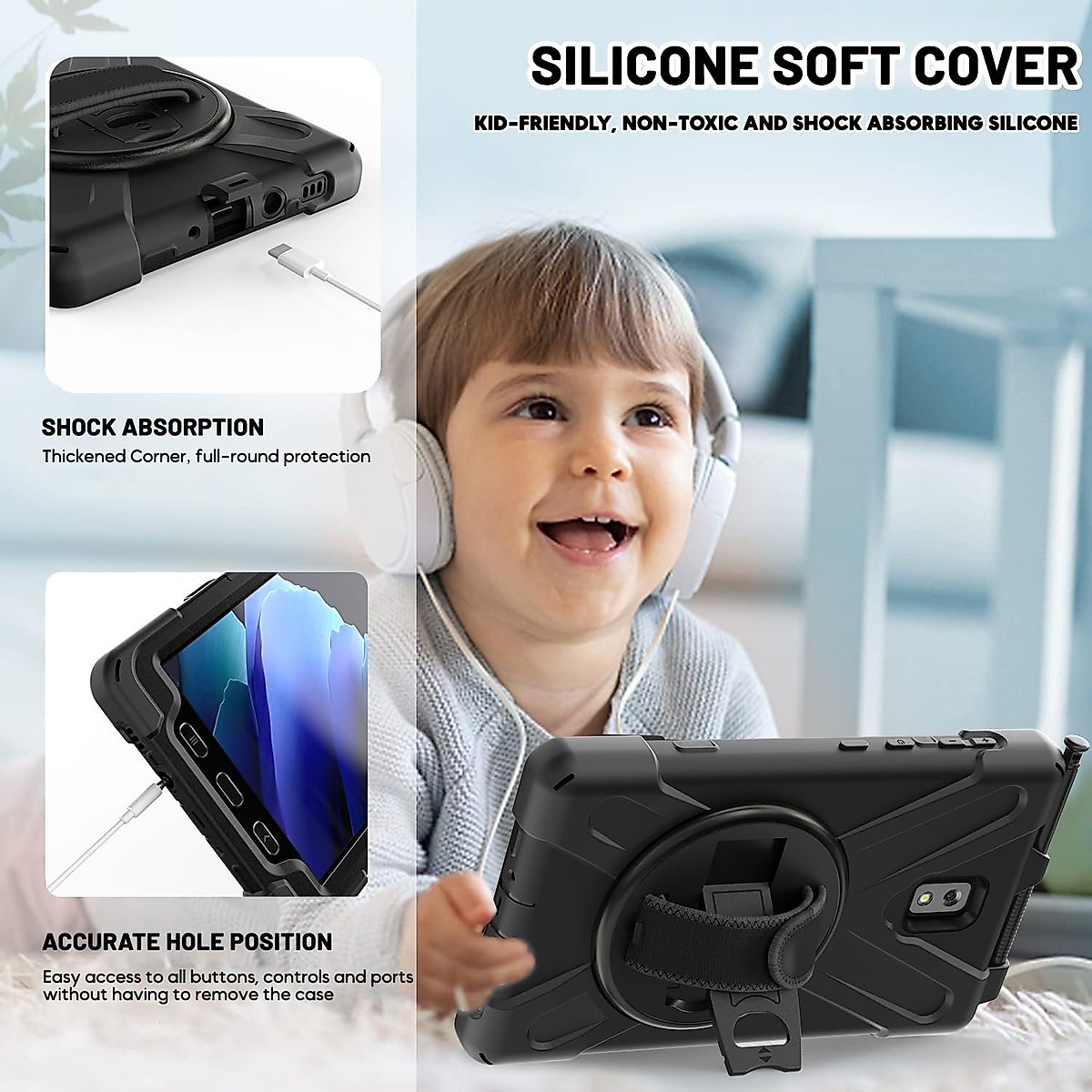 DreamerX for Samsung Galaxy Tab Active 3/Active5 8.0 Case, Hybrid Shockproof Rugged Drop Protective Case with Stand Handle Hand/Shoulder Strap for Galaxy Tab Active5 8" 2024, Active3 8" 2020, Black