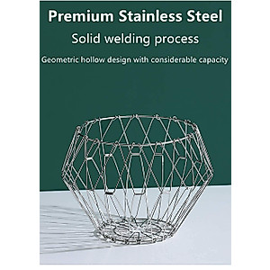 huaqinghua Fruit Basket, Decorative Bowl, Flexible Stainess Steel Wire Basket Transforming, Arts Storage or Holder Vegetable Bread Snacks for Counters, Kitchen, Living Room (1 PCS) Sliver