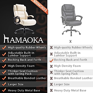 Big and Tall 400lbs Office Chair - Adjustable Lumbar Support Heavy Duty Metal Base Quiet Rubber Wheels High Back Large Executive Computer Desk Swivel Chair, Ergonomic Design for Back Pain, Beige