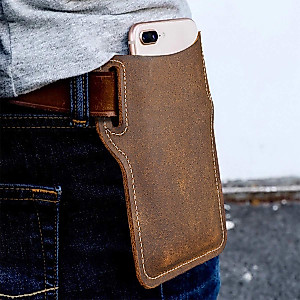 EASYANT Leather Cell Phone Holster Men Universal Case Waist Bag Sheath with Belt Loop Brown