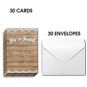 ukebobo Wedding Invitations with Envelopes – Farmhouse Rustic Invitation for Wedding Couple,Bridal Shower, Engagement – 30 Cards With Envelopes