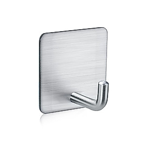 FOTYRIG Adhesive Towel Hooks Extra Sticky Door Coat Hooks 15LB (Max) Stick on Wall Waterproof Stainless Steel Shower Hooks for Hanging loofah Purse Clothes Bathroom Hooks Silver-4 Packs