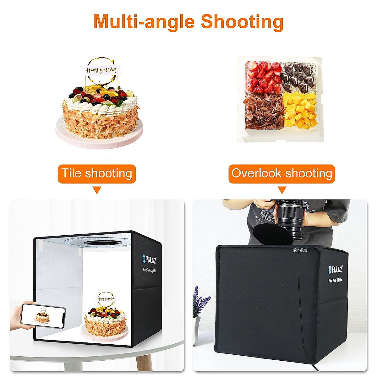 Portable Photo Studio Light Box, 15.8"x15.8"x15.8" Mini Photo Booth Light Box Photography, 3-Color Dimmable Folding Shooting Tent Kit with 160 LED Lights & 6 PVC Backdrops for Product Photography