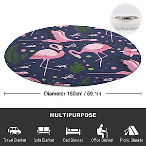 LAKIMCT Fly Flamingo Bird Round Blanket for Couch Bed Throw Blanket, Aesthetic Decorative Blanket for Travel Camping Comfy Blanket, 60 Inch