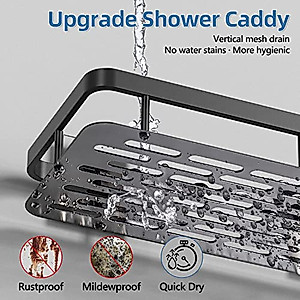 Vphom Corner Shower Caddy, Adhesive Shower Rack Organizer with Soap Dish & Hooks, No Drilling Rustproof Black Shower Shelf for Bathroom, Toilet, Kitchen-4 Pack