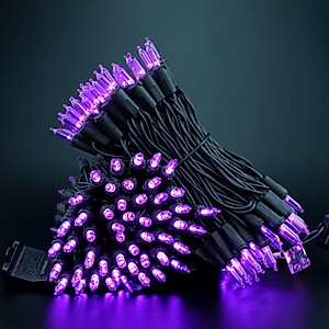 YULETIME 200 Purple LED Christmas Lights with Black Wire 66 Ft, Pack of 2 Strands 33 Ft 100 Lights UL Certified Halloween String Light Set (Purple - Black Wire)