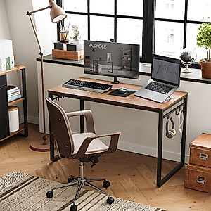 VASAGLE Computer Desk, Office Desk with 8 Hooks, for Study, Home Office, Easy Assembly, Industrial Design, 47.2 x 23.6 x 29.5 Inches, Walnut Brown and Black ULWD058B08