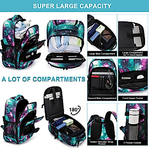 LIGSAN Rolling Backpack for School, 17inch Wheeled Laptop Backpack for Girls Boys Student Water Resistant Large Roller Bookbag with Wheels Durable Travel Hiking Carry on Luggage Bag, Galaxy Green