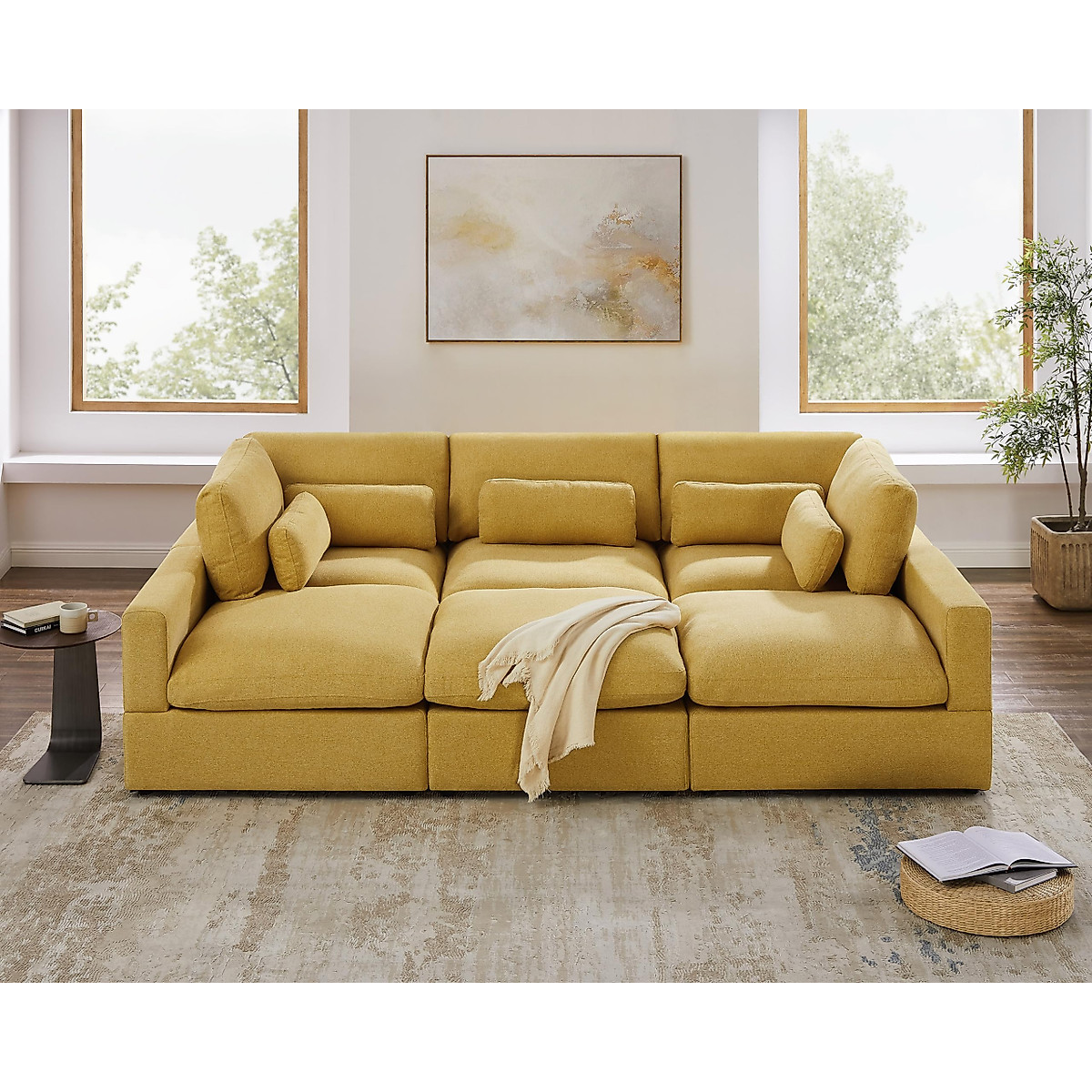 VANOMi 149" Oversized Modular Sectional Sofa, Extra Large U Shaped Couch with Reversible Chaise, 6 Seater Living Room Sofa Couch, Warm Yellow