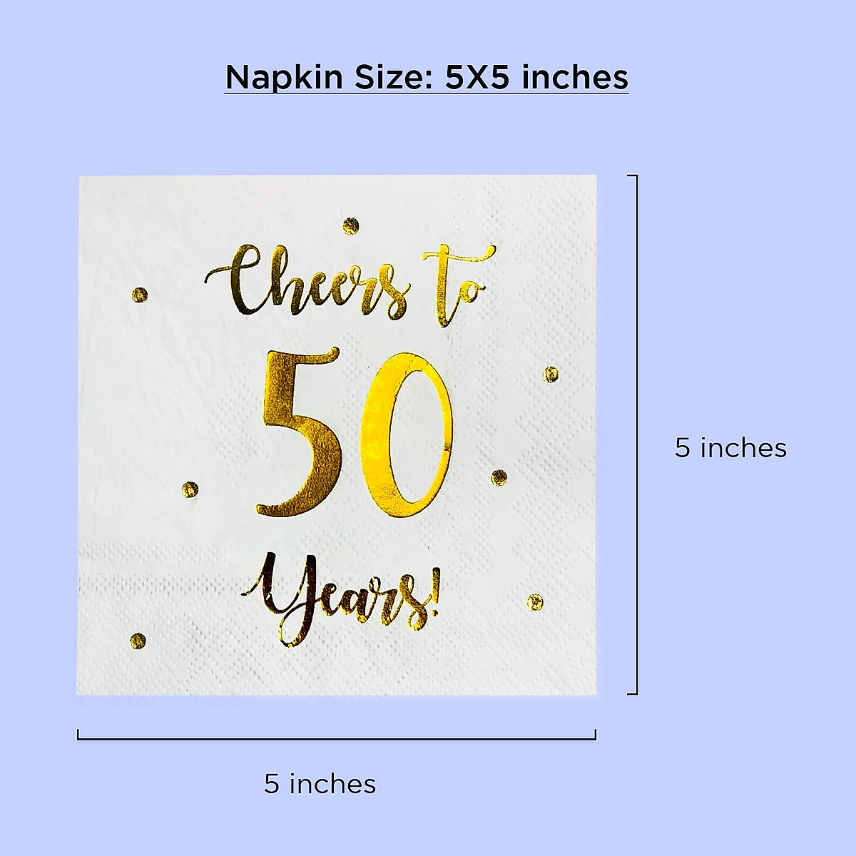 Cheers to 50 Years Cocktail Napkins | Happy 50th Birthday Decorations for Men and Women and Wedding Anniversary Party Decorations | 50-Pack 3-Ply Napkins | 5 x 5 inch folded (White)