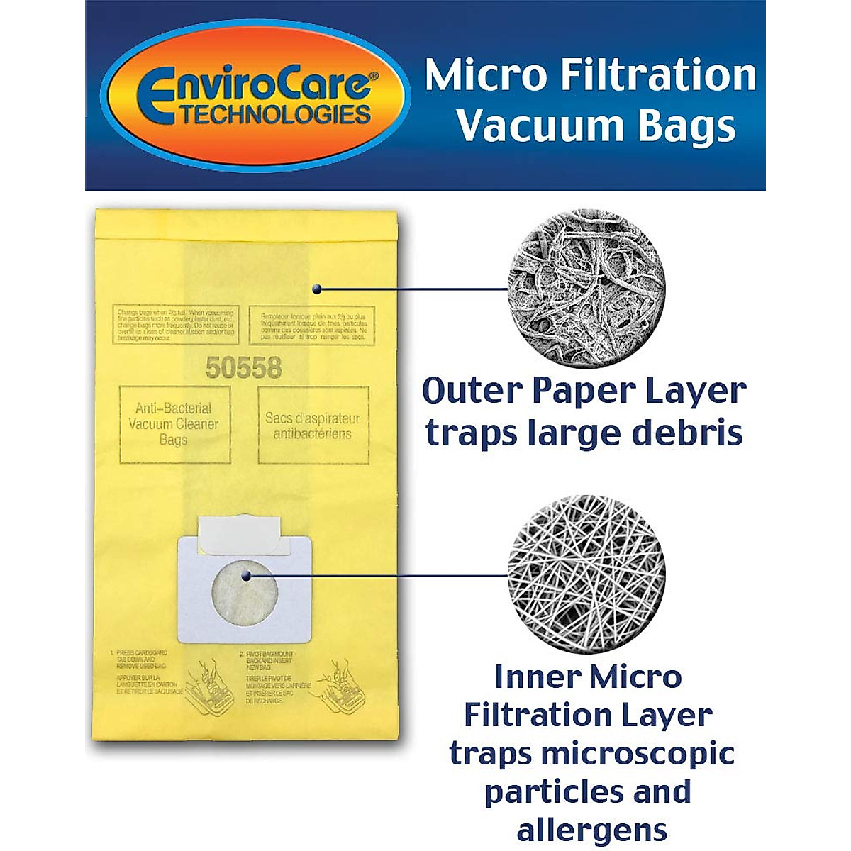 Envirocare Replacement Vacuum Cleaner Bags made to fit Kenmore Canister Type C/Q. 5055, 50557 and 50558 Panasonic Type C-5,15 pack