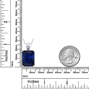 Gem Stone King 17.53 Cttw Blue Created Sapphire and White Topaz Pendant Necklace For Women In 925 Sterling Silver | Emerald Cut 18X13MM | With 18 Inch Silver Chain