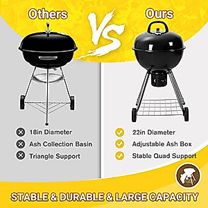 Flamaker 22 Inch Charcoal Grill Enamel Premium Charcoal Grill with Bakeware Clips Chrome Plated Iron Grill Ash Catcher Thermometer Spice Rack for Outdoor BBQ Camping
