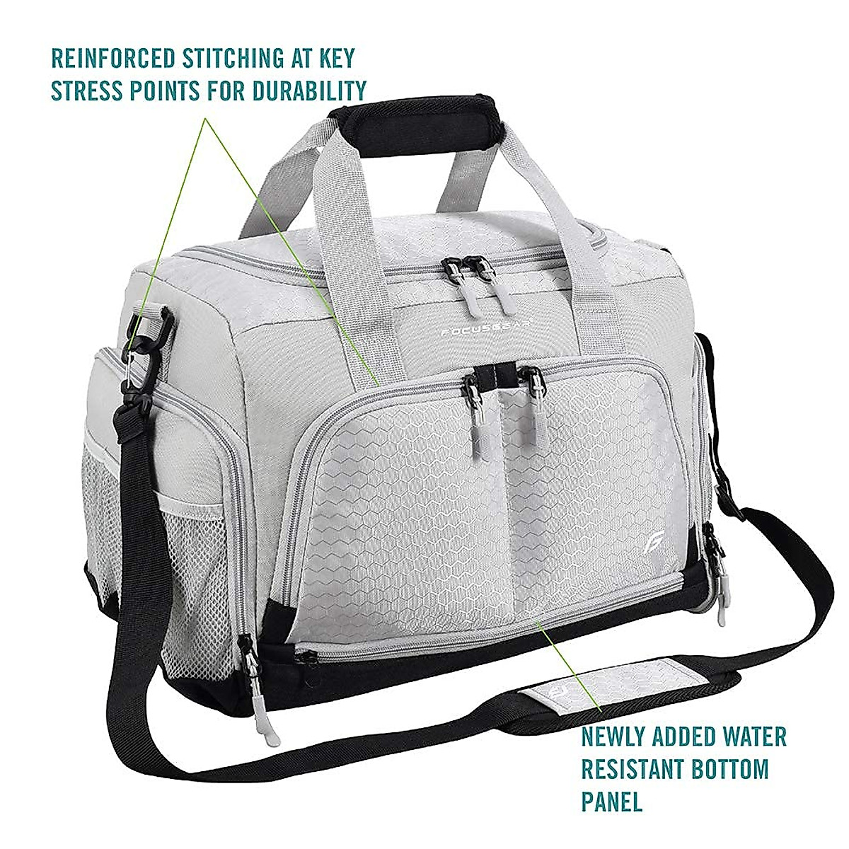 Ultimate Gym Bag 2.0: The Durable Crowdsource Designed Duffel Bag with 10 Optimal Compartments Including Water Resistant Pouch, Silver, Medium (20")