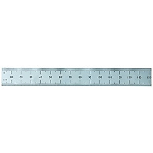 Shinwa H-3412A 6" 150 mm Rigid English Metric Zero Glare Satin Chrome Stainless Steel E/M Machinist Engineer Ruler/Rule with Graduations in 1/64, 1/32, mm and .5 mm