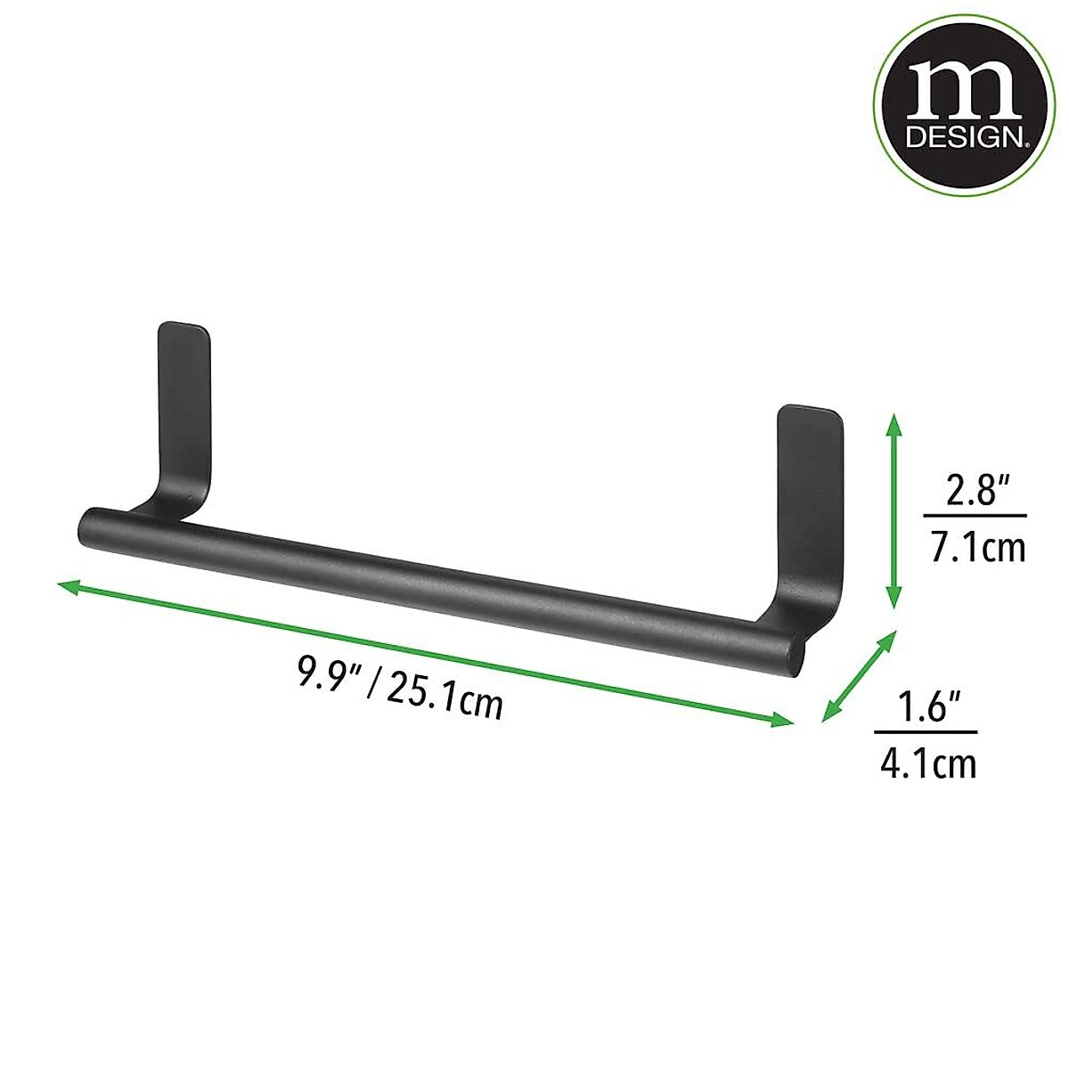 mDesign Steel Wall-Mounted Towel Rack Storage Holder - Self-Adhesive Space Saving Towel Bar for Bathroom, Kitchen - Holds Hand Towels - Stick on Doors or Cabinet - Omni Collection - 2 Pack - Black