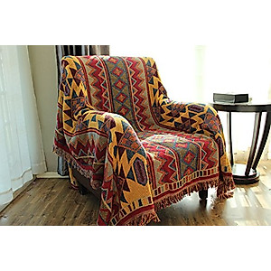 HNNSI Bohemian Cotton Woven Blanket Throw with Fringe, Reversible Sofa Towel Knitted Couch Blanket Throw for Bed Chair, Home Office Decor Tassels Blanket (51x70inch)