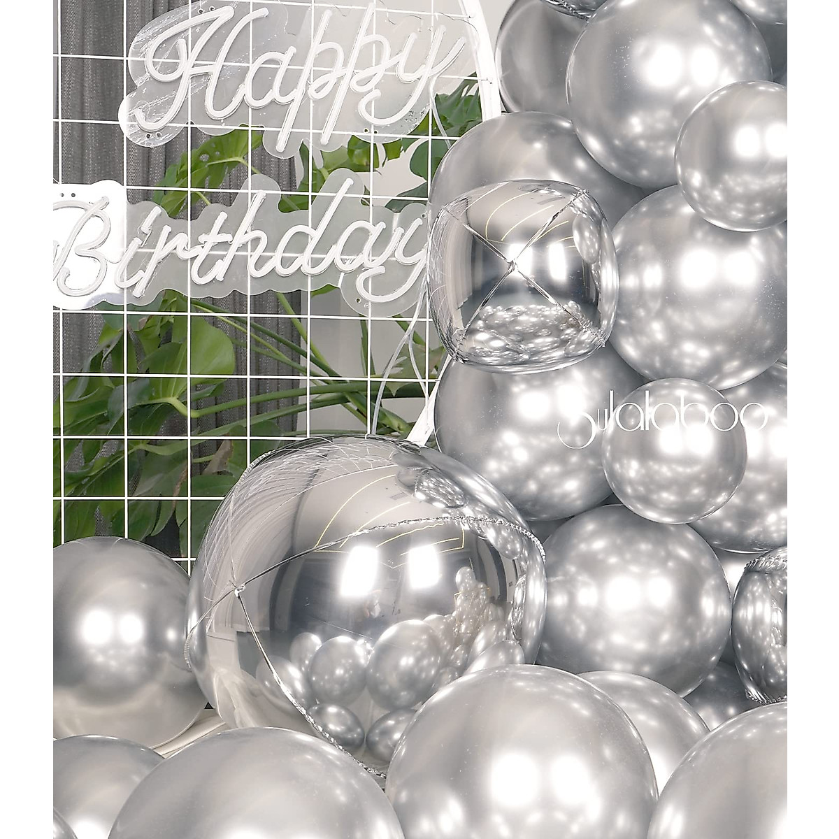SULALABOO Silver Metallic Balloons Arch Garland Kit 75PCS Shiny Helium Latex Chrome Shiny Different Size Balloon Set for Birthday Anniversary Baby Shower Wedding Party Decorations