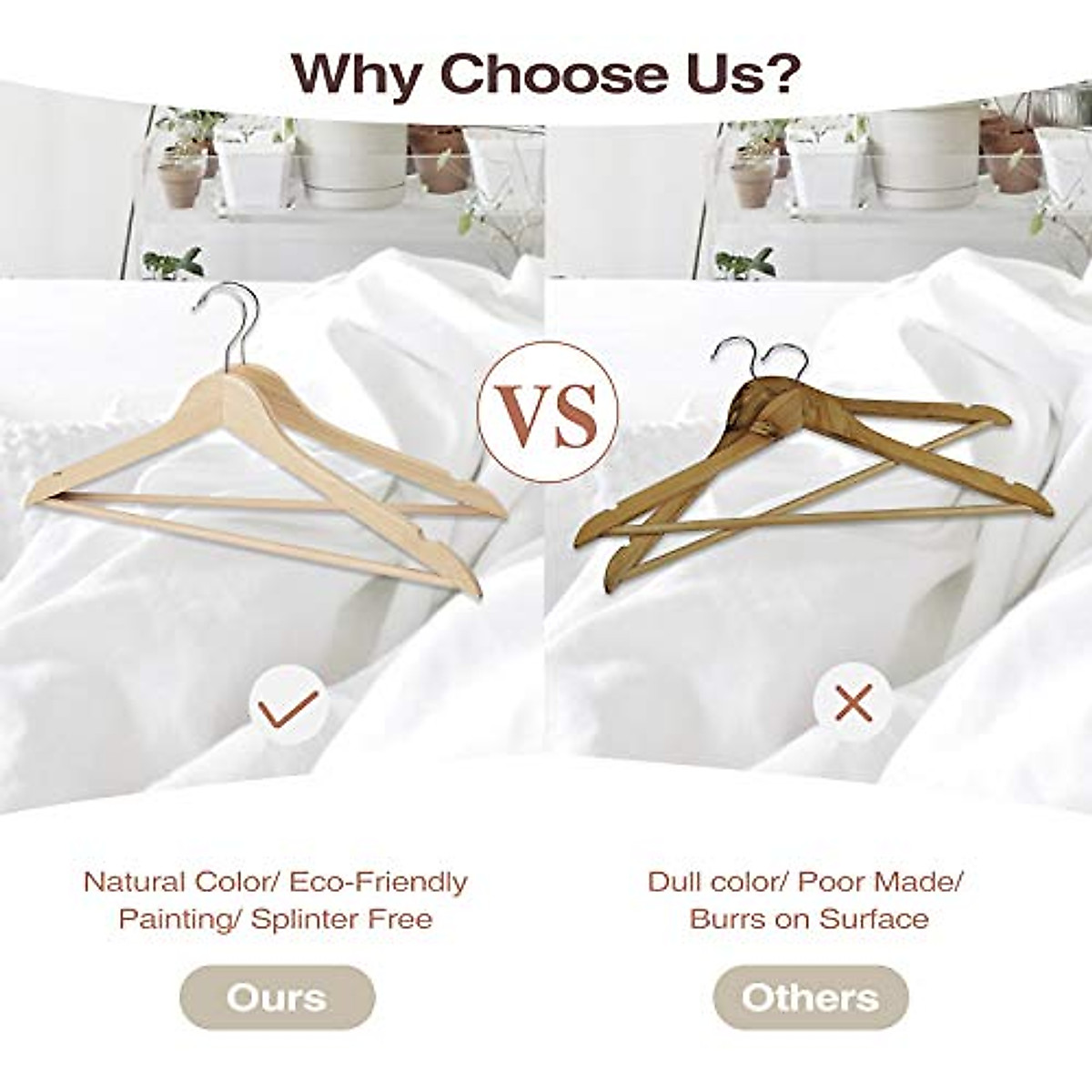 FairyHaus Wooden Hangers 20 Pack, Natural Wood Hangers with 360° Swivel Hook and Notches, Slim & Lightweight Hangers Wood for Clothes Coat Suit Jacket