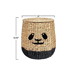 Bloomingville Handwoven Beige & Black Panda Face Rattan Lid Basket, Beige