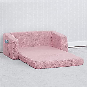 Delta Children Cozee Flip-Out Sherpa 2-in-1 Convertible Sofa to Lounger for Kids – Customize with Name, Pink