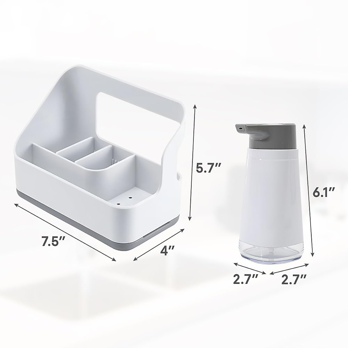 Kitchen Sink Caddy Dish Brush Sponge Holder with Divider and Removable Drain Pan for Brushes Dishcloth Scrubber Accessories, Dishes Caddies Organizer Storage with Drainer Drip Tray for Countertop