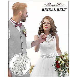 Jecery 3 Pieces Rhinestone Bridal Wedding Sash Belts Handmade Crystal Bridesmaid Sash for Formal Evening Dress Belts (White)