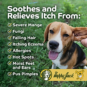 HAPPY JACK Mange Medicine & Mange Treatment for Dogs & Horses - Brings Soothing Itch Relief to Hot Spots, Severe Mange, Fungi, Allergies, Eczema & Most Dog Skin Irritation (8 oz)