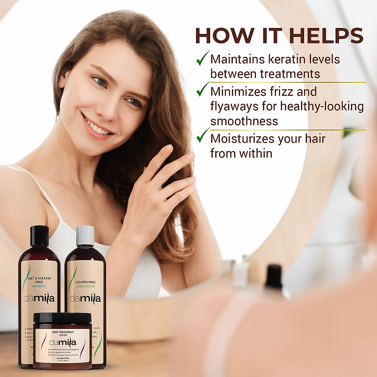 Damila Salt & Sulfate Free Shampoo & Nourishing Conditioner Set, 16.9 fl oz & Deep Treatment Mask, 16.9 fl oz