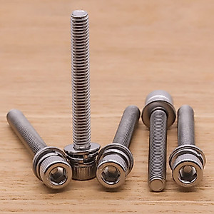 M5 x 40mm 30 PCS Socket Head Cap Screws with Flat Washer and Lock Washers, 304 Stainless Steel 18-8, Bright Finish, Full Thread, DIN912