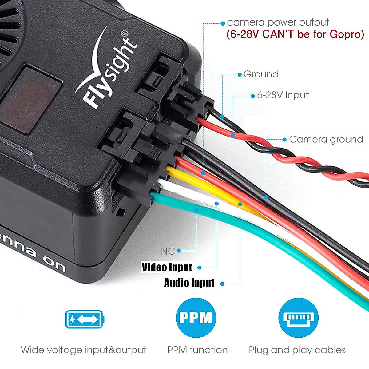 Flysight Black Mamba 5.8Ghz FPV Video Transmitter 40CH Wireless Audio Video FPV Vtx Transmitter for RC Drone MultiTotor Quadcopter (SMA ANT 6-28V,NOT for Gopro)