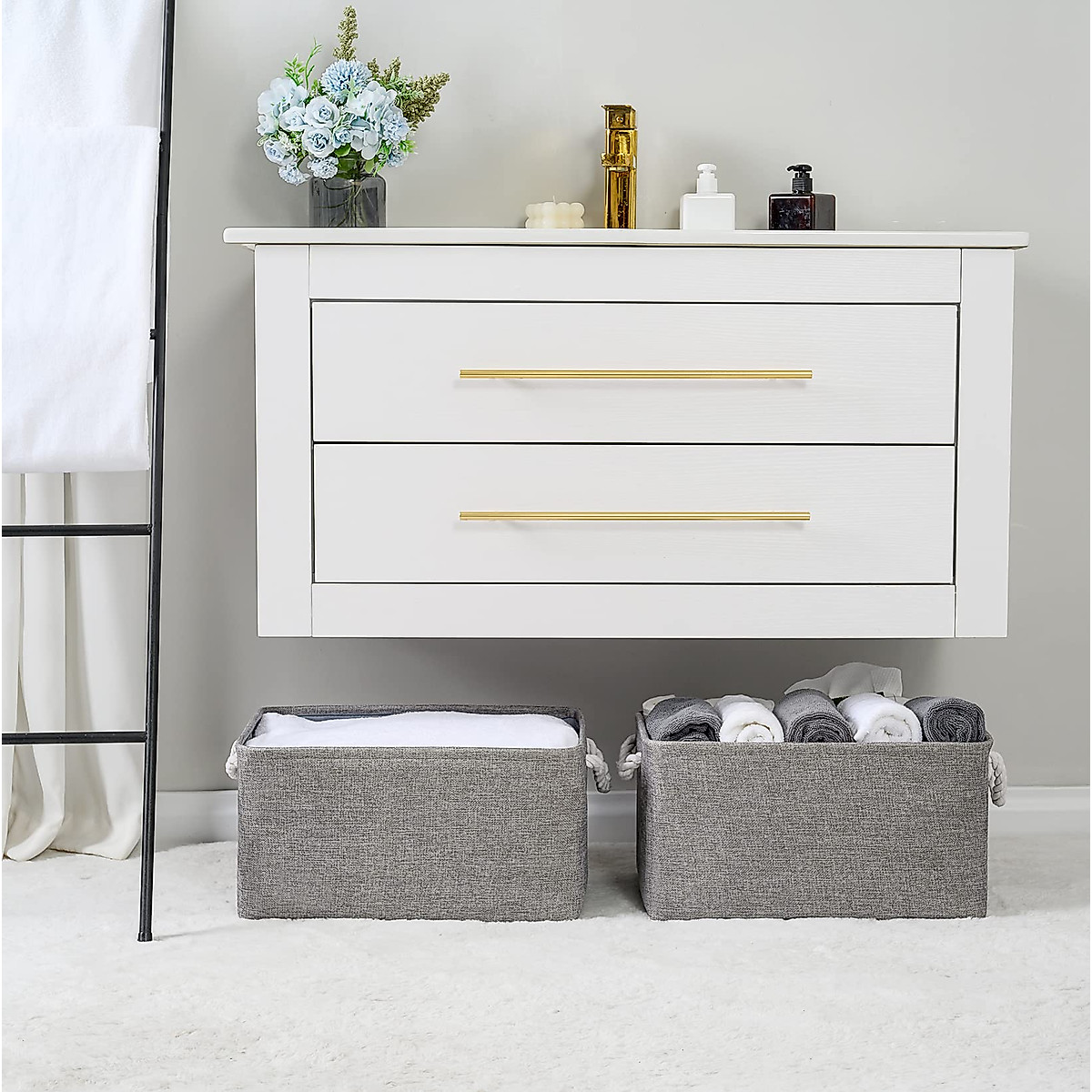 TheWarmHome Large Storage Bins Basket, 2 Pack Grey Fabric Storage Cubes for Changing Table Nursery Livingroom Kidsroom Playroom Toy, Collapsible Storage Baskets for organizing Shelves Closet