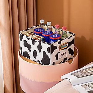 PRANDOM Collapsible Storage Baskets for Closet [3-pack] Decorative Linen Fabric Storage Bins Cubes with Metal Handles for Shelves Bedroom Living Room Cows (11.5x8.5x6.7 Inch)