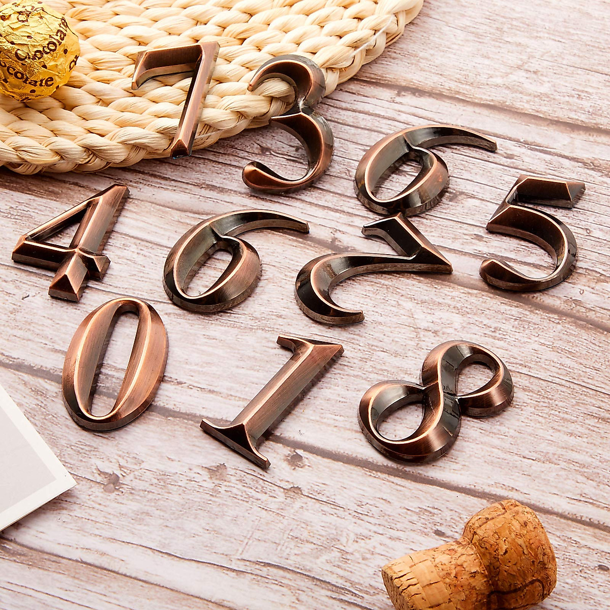 Jetec 20 Pieces 3D Mailbox Numbers 0-9 Self Adhesive 2 Inch Address Numbers Stickers Door House Style Street Mailbox Sign for Apartment Home Office(Bronze,20 Pieces)