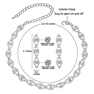 Miraculous Garden 3 Pack Silver Plating Rhinestone Crystal Choker Necklace Link Bracelet Dangle Earrings Jewelry Sets for Women Girls