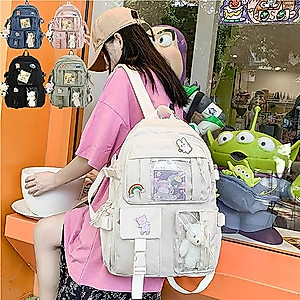 MQSHUHENMY Kawaii Backpack with Kawaii Pin and Accessories, Rucksack for Teen Girls School Bag, Aesthetic Backpack (Black)