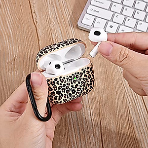 Airpods 3 Case AIRSPO Compatible with AirPods 3rd Generation Case Cover Cute AirPod 3 Case for Women Silicone Case for AirPods 3rd Generation airpods 3 Protective Skin with Keychain (Khaki/Cheetah)