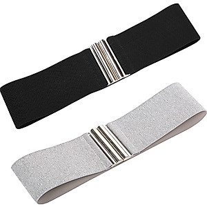 GRACE KARIN Lightweight Stretch Waist Band Buckle Belt for Women Jeans Black Sliver XL
