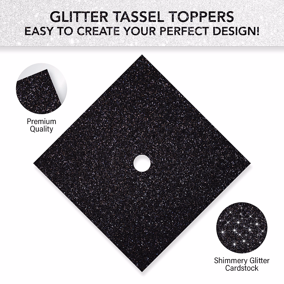 Glitter Heavyweight Premium Construction Paper for Grad Caps, 5 Sheets, DIY Grad Cap Decorations (Black)